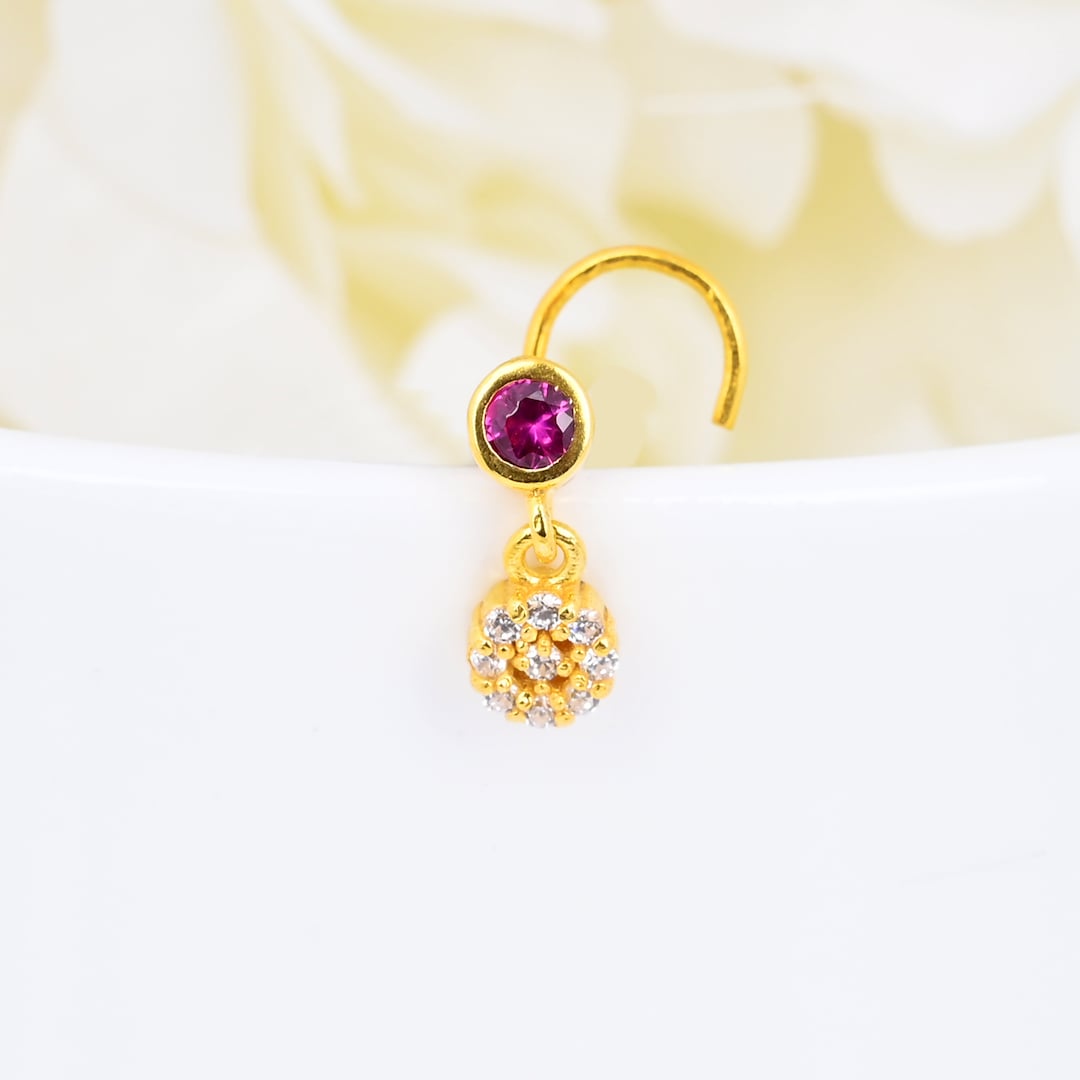 2mm Sparkle Hot Pink Gems Dangle Nose Ring - Etsy