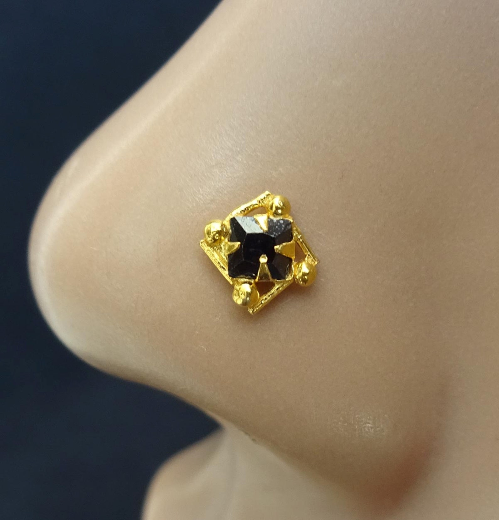 Black Stone Nose Stud L Shape Bend Nose Stud Christmas Day | Etsy