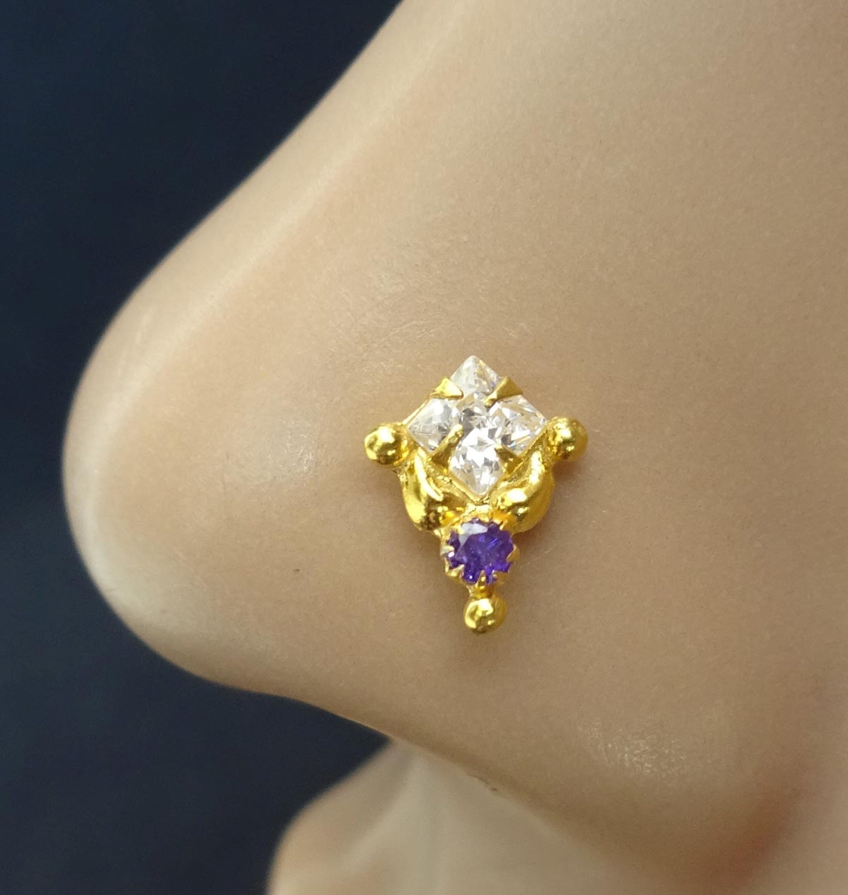 Tribal Nose Stud Diamond Nose Piercing Sapphire Nose Stud | Etsy