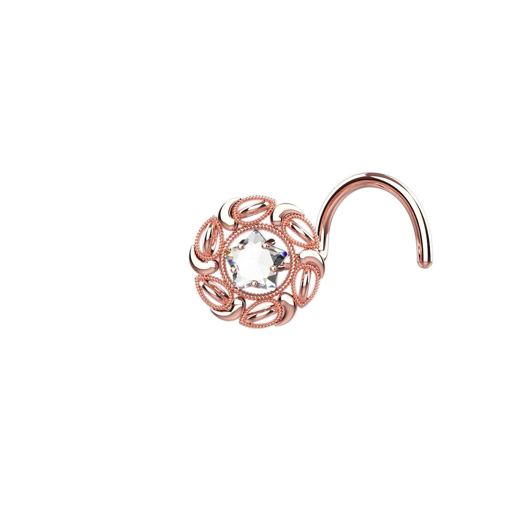 24k Rose Gold Plated White Clear Gemstone Nose Stud Custom Diamond ...