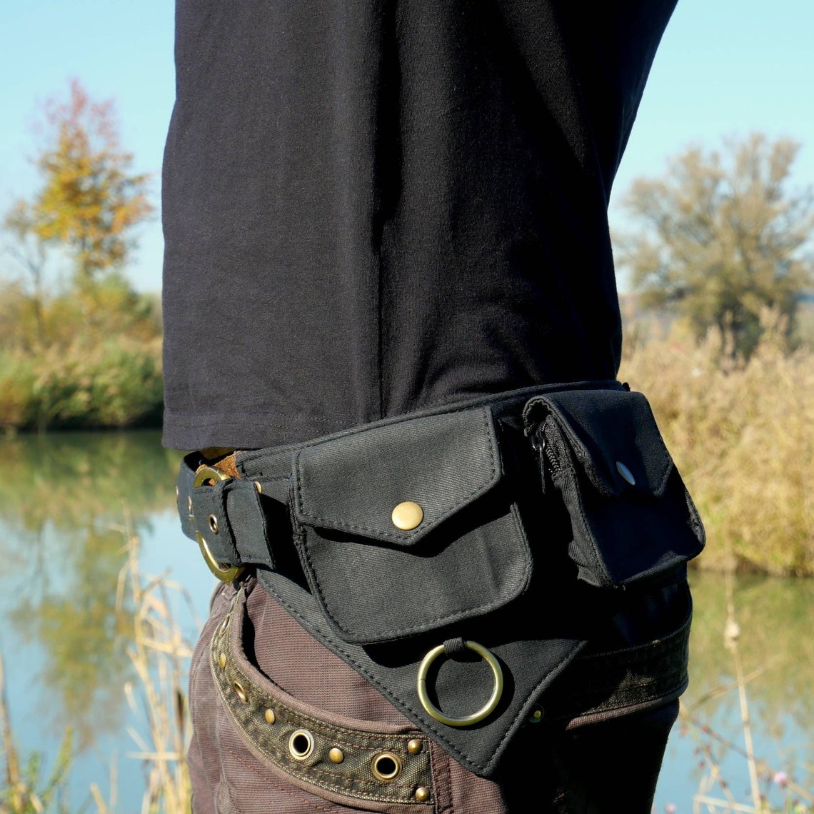 Pockets Belt ~ Utility Belt ~ Belt Bag ~ 5 Pockets ~ Black Cotton ~ the ...