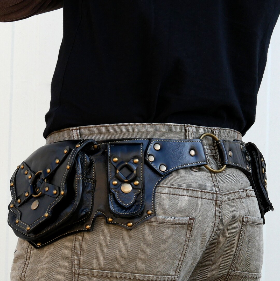 Utility Belt ~ Leather Pocket Belt ~ Multipockets Belt Made of Black ...