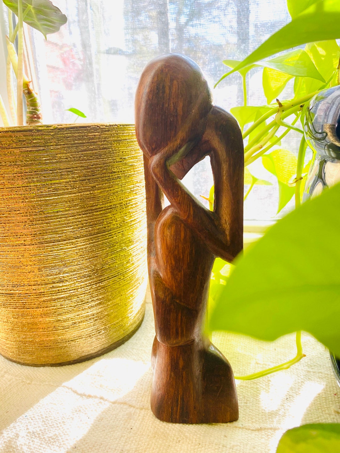 Hand Carved Thinking Statue - Etsy