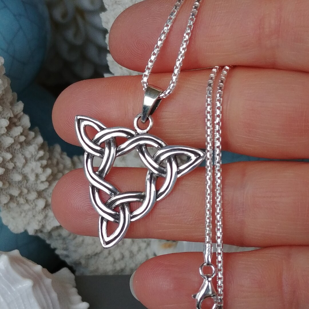 925 Sterling Silver Trinity Celtic 3 Point Knot Pendant Necklace ...