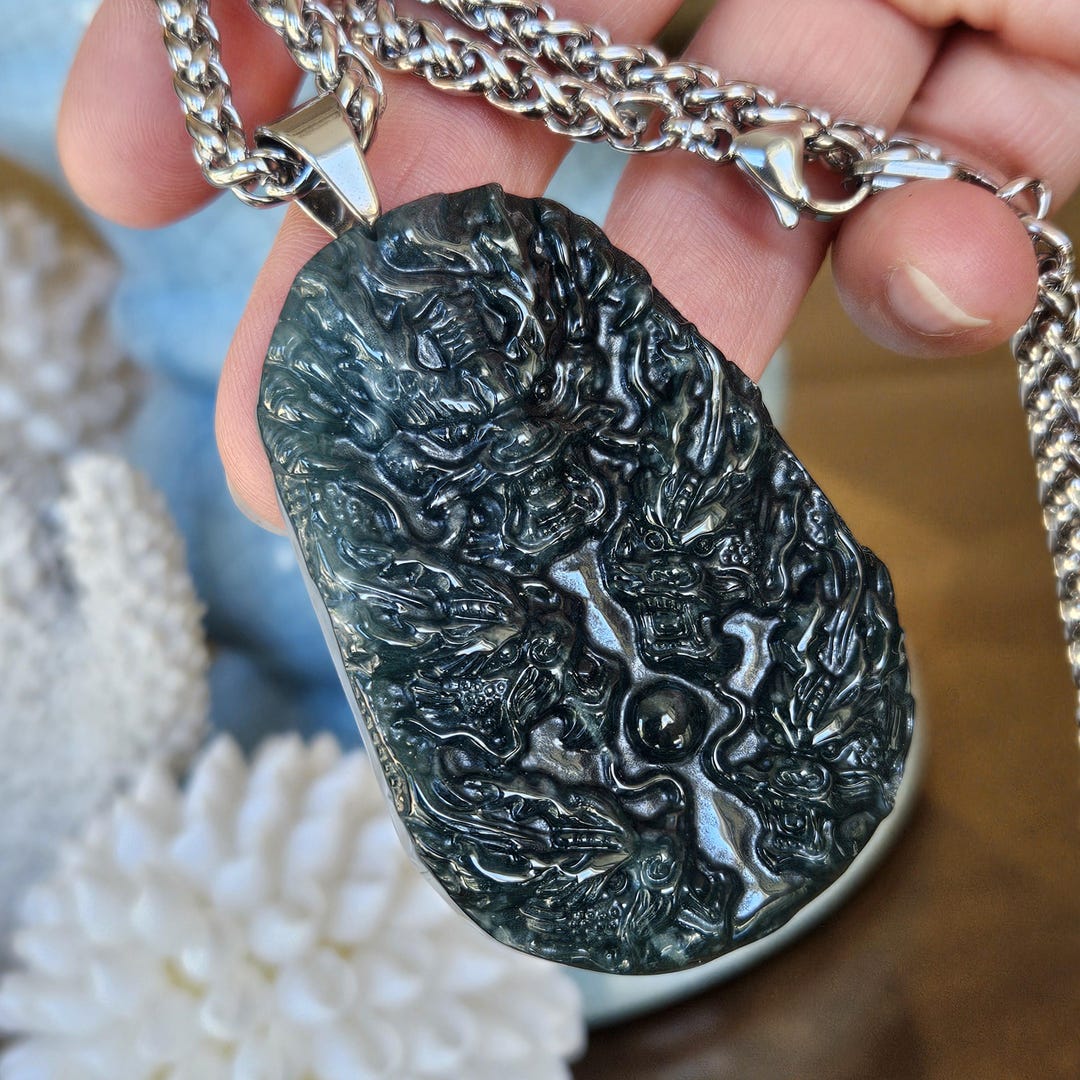 REVERSIBLE Natural Dragon Carved Jadeite Talisman, Jade Stone, Dragon ...