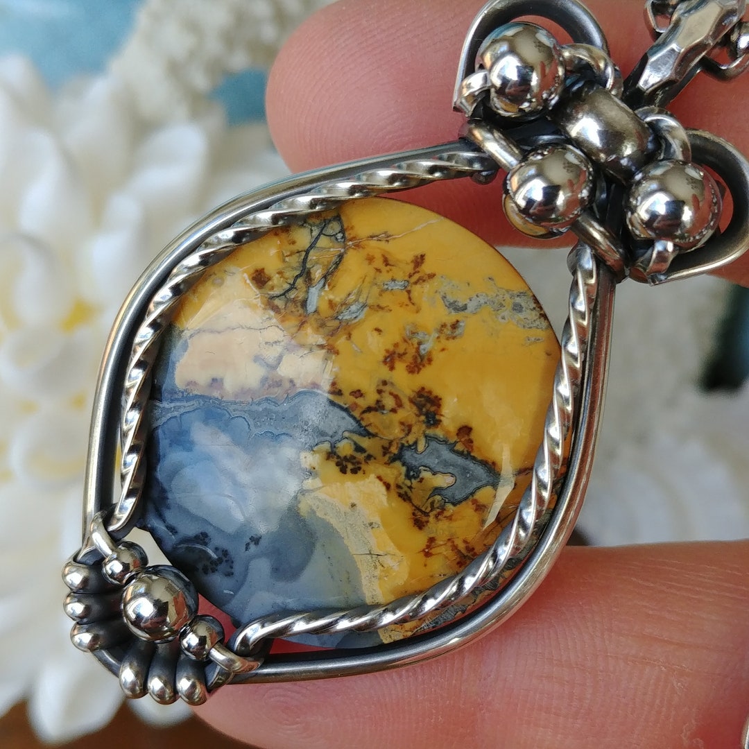 AFRICAN SUNSET Scenic Maligano Jasper Sterling Silver & Steel Talisman ...