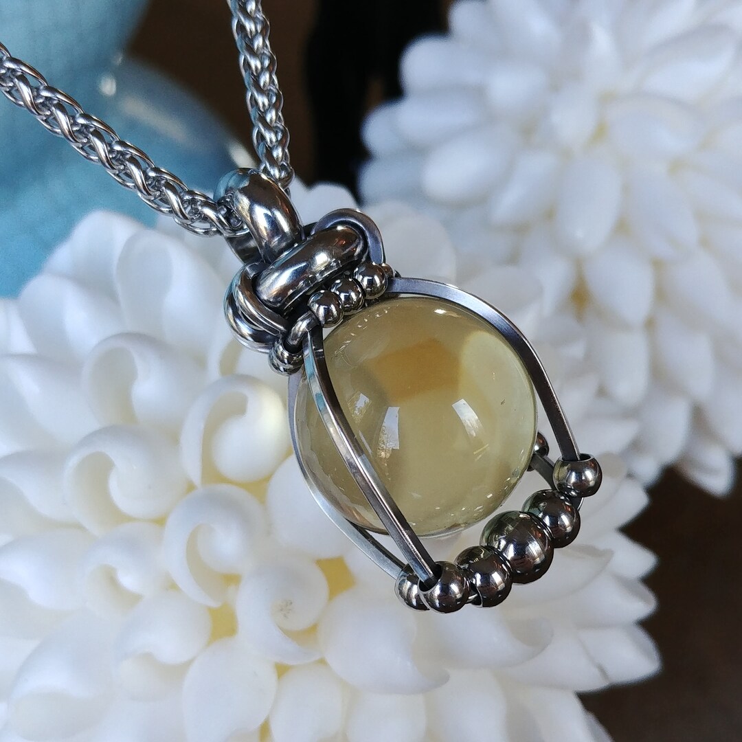 NUHMA* Natural Citrine Quartz Orb Sterling Silver & Stainless Steel ...