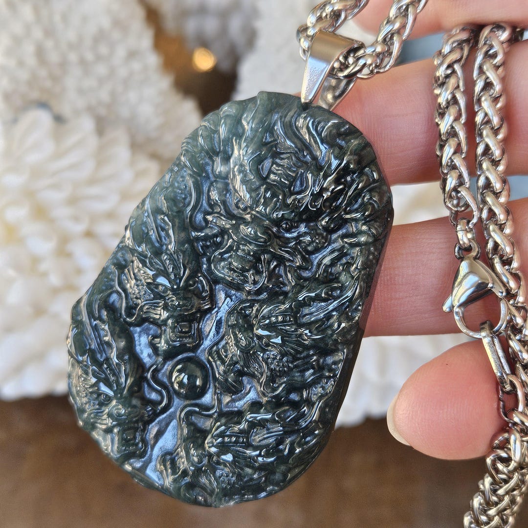 REVERSIBLE Natural Dragon Carved Jadeite Talisman, Jade Stone, Dragon ...