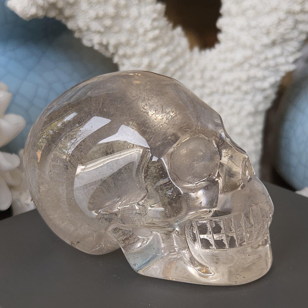 Natural Clear White Quartz Carved Skull, Carved Crystal Quartz, Crystal ...