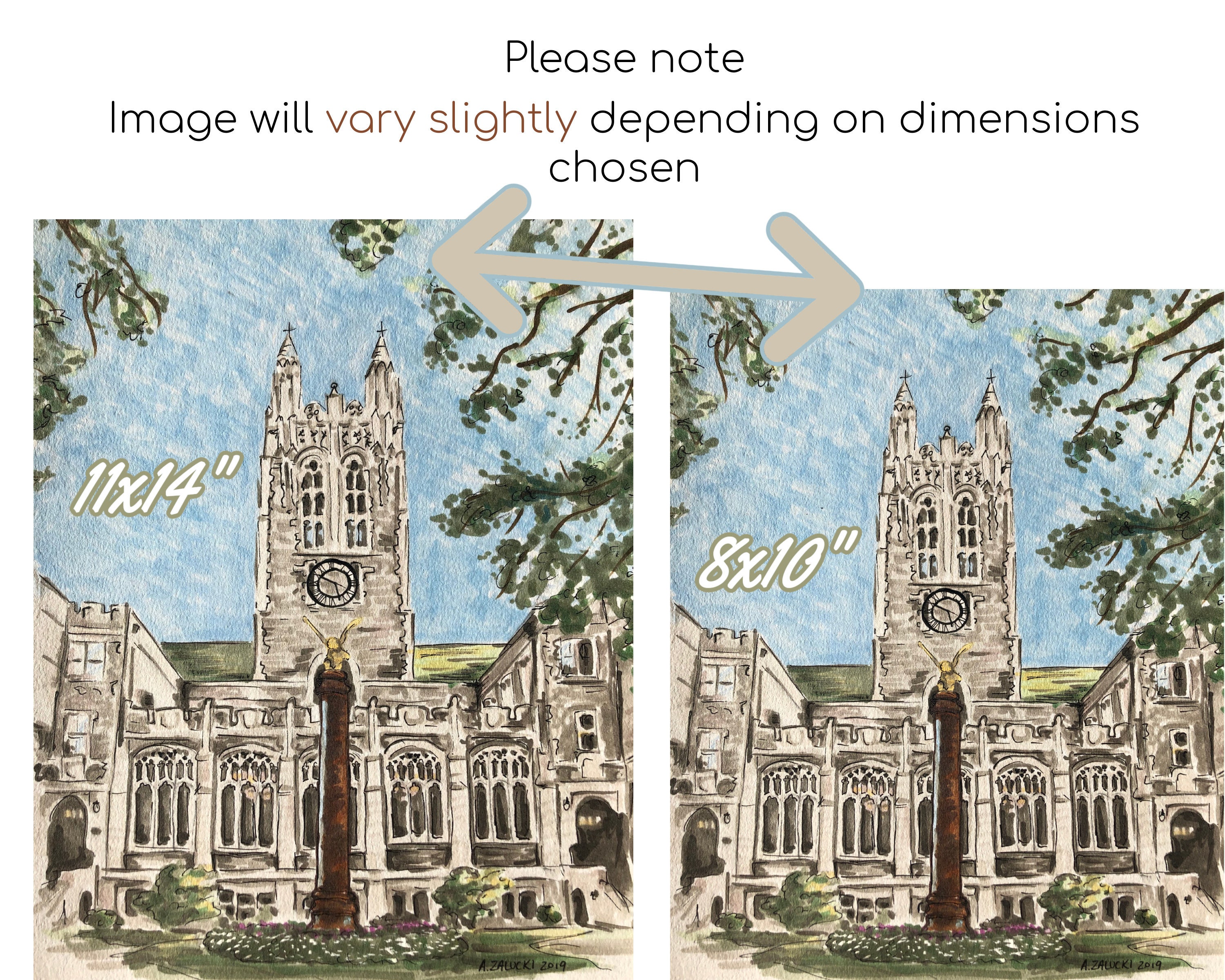 Boston College Gasson Hall Illustration Art Print- Summer or Fall ...