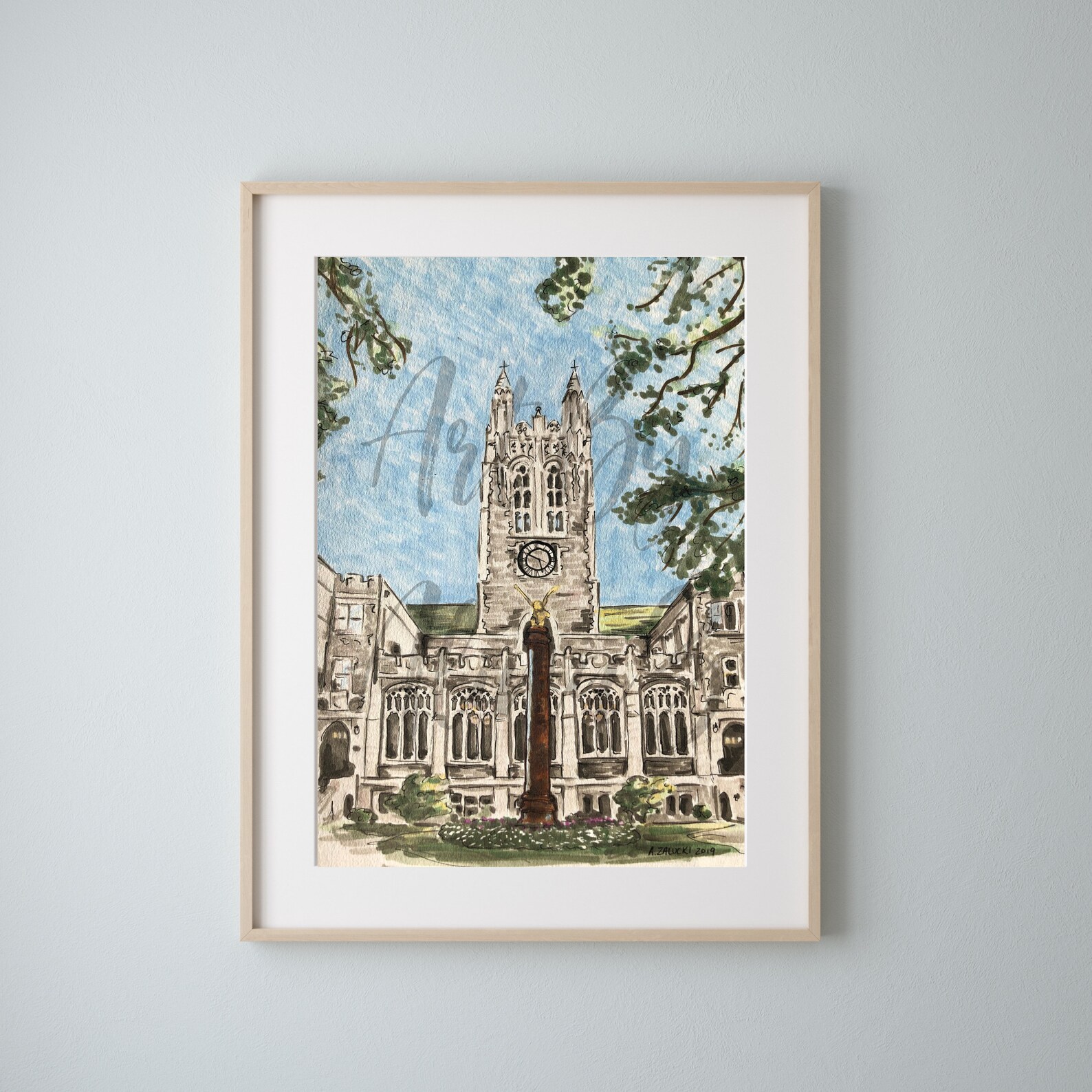 Boston College Gasson Hall Illustration Art Print- Summer or Fall ...