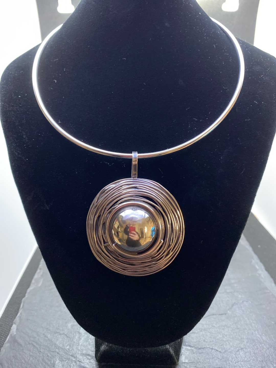 Round Silver Necklacecircular Necklaceround Silver Pendant - Etsy UK