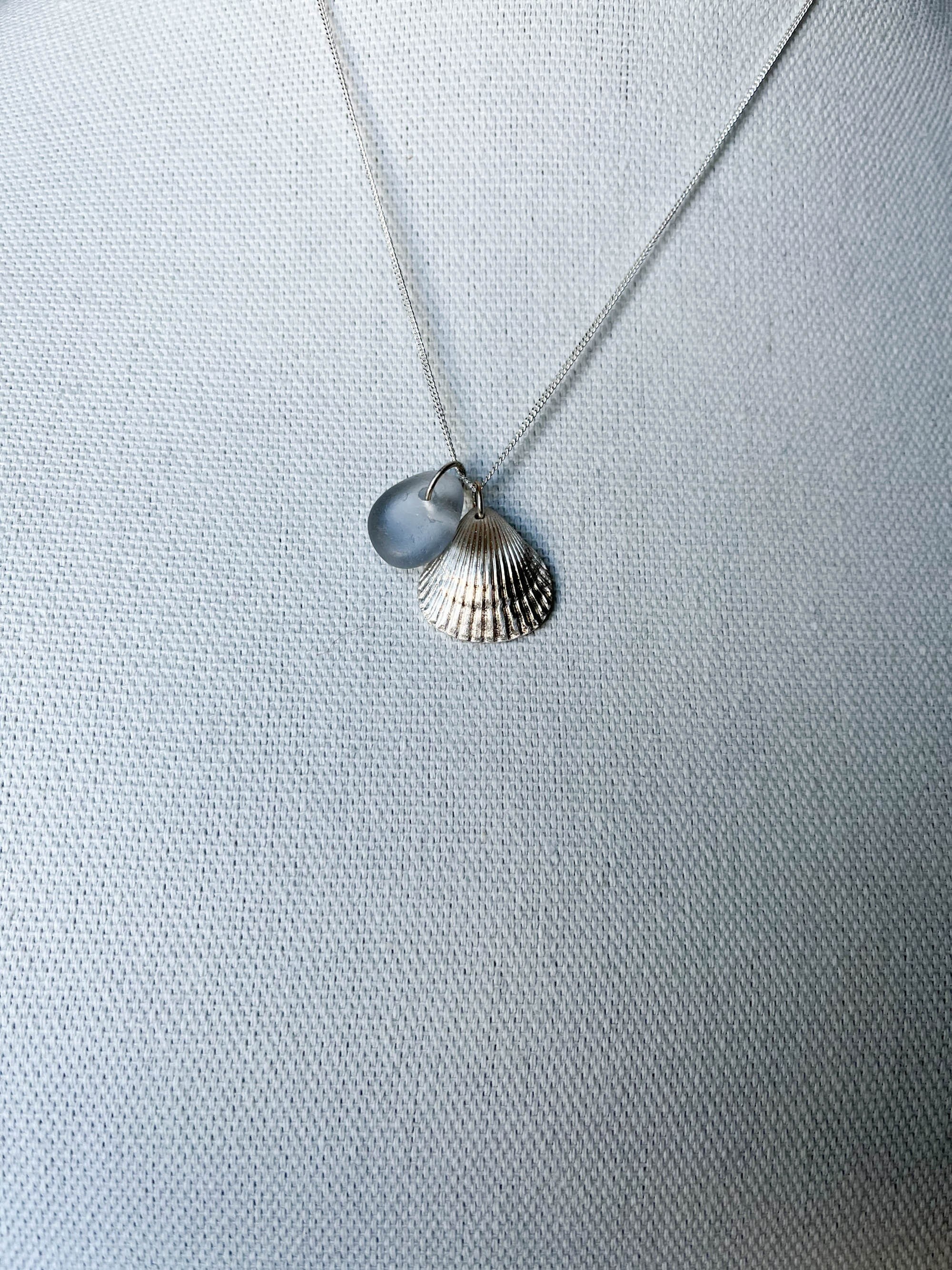 Sea Glass Sea Shell Necklace. England Sea Glass. Sterling Silver ...