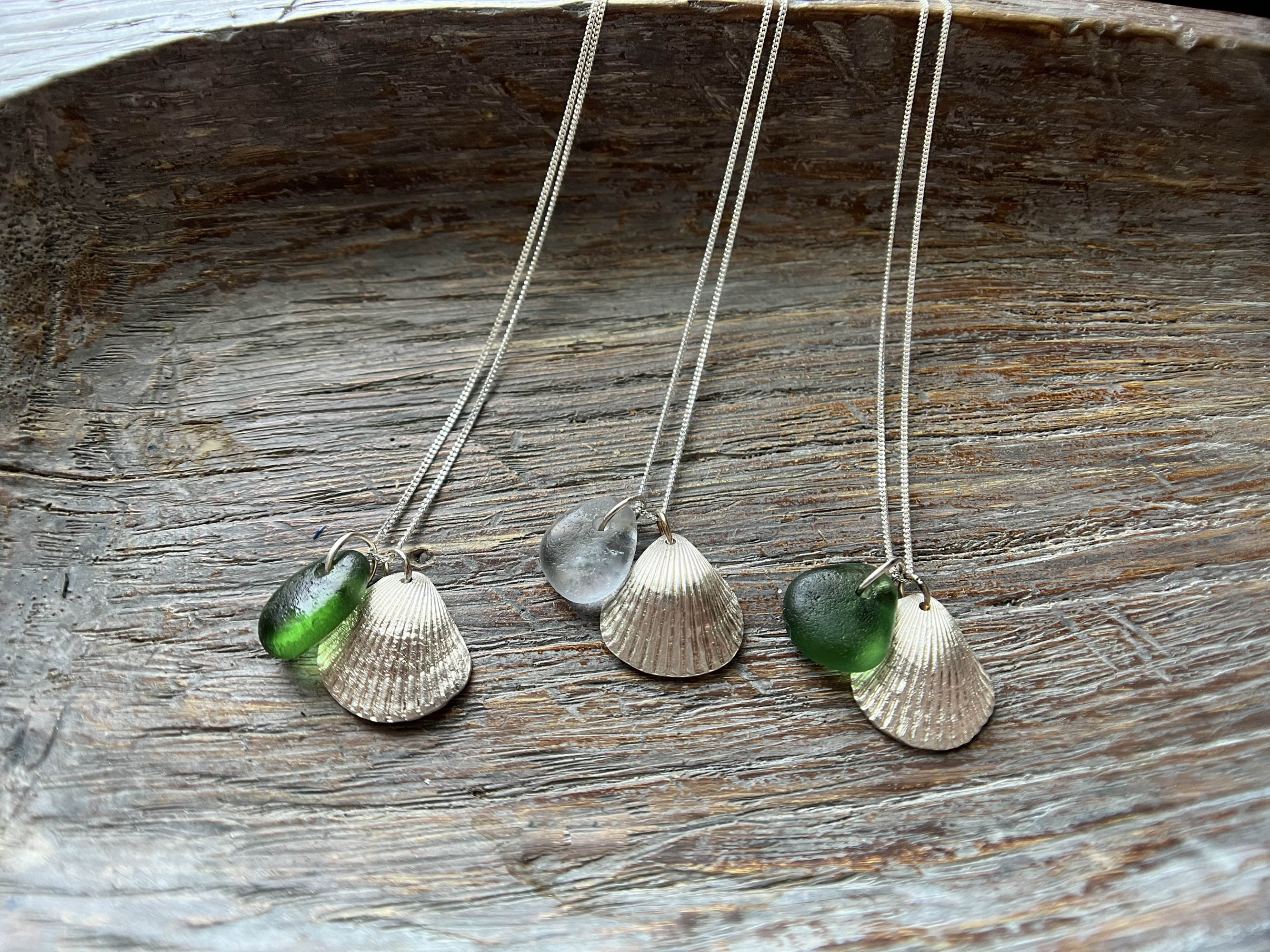 Sea Glass Sea Shell Necklace. England and Florida. Sterling Silver ...