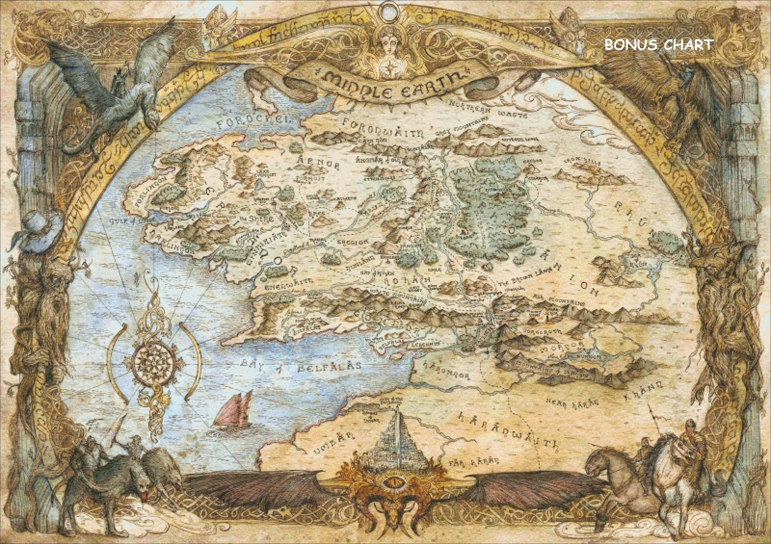 PDF "middle Earth Vintage Map" DMC Cross Stitch Pattern, Instant ...