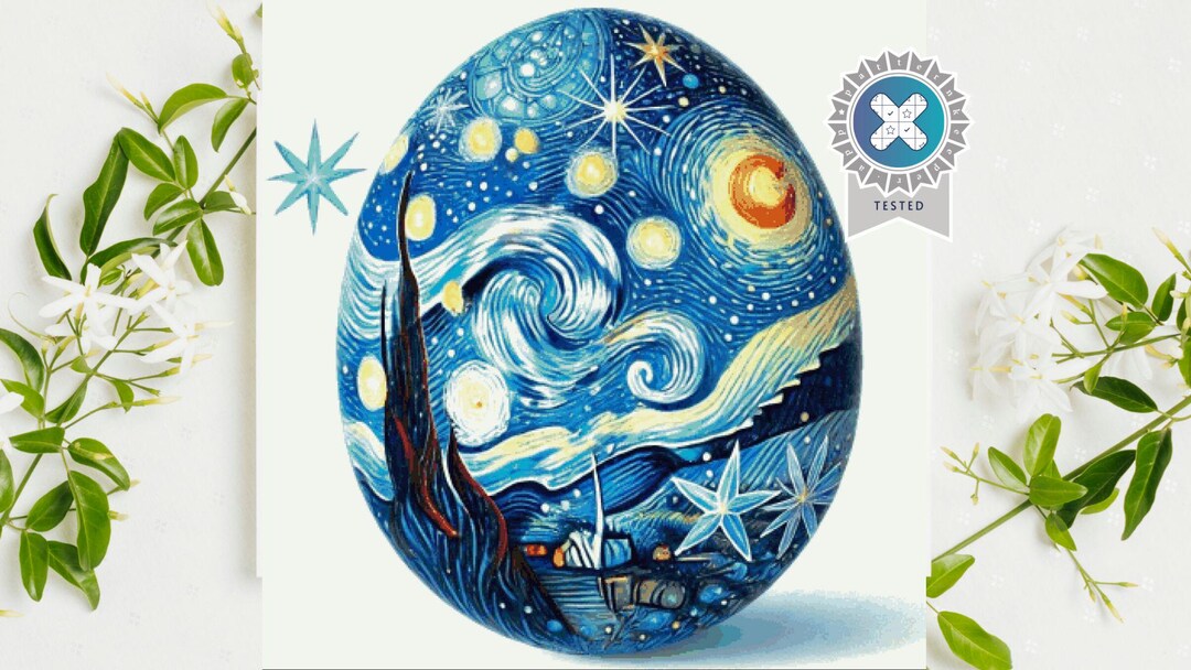 PDF " Starry Night Easter Egg" Cross Stitch Pattern DMC Pattern Keeper ...
