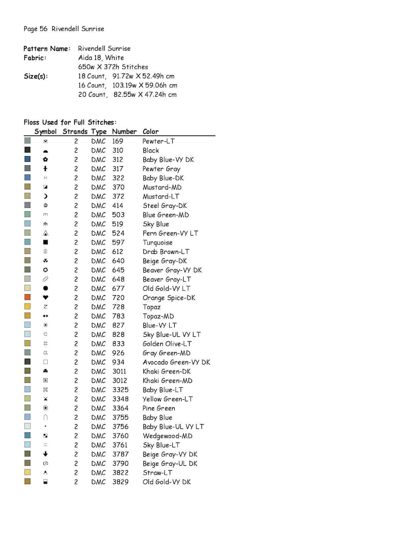 PDF " Rivendell Sunrise" + BONUS Chart Cross Stitch Pattern DMC ...