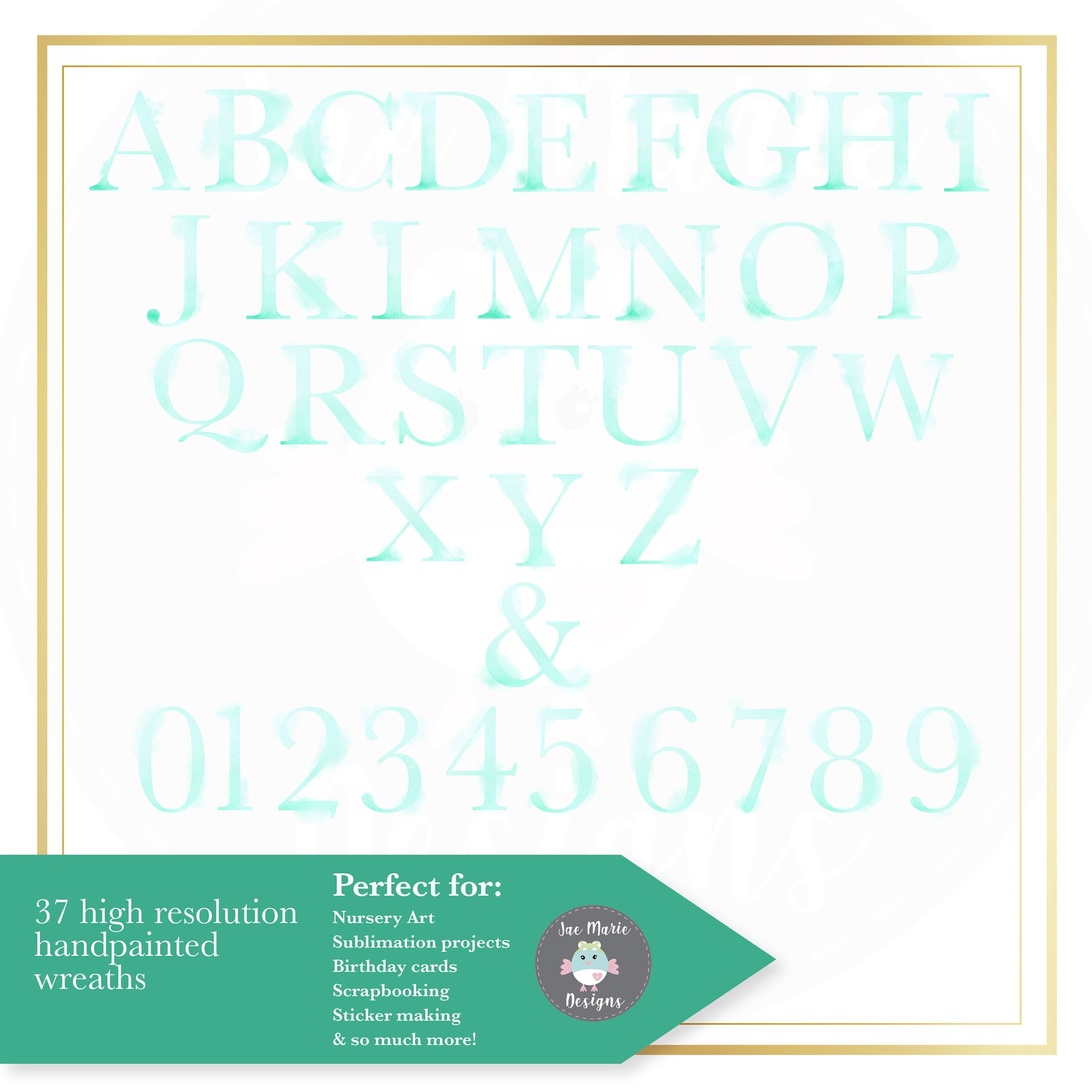 Watercolor Font Turquoise Watercolor Alphabet Clipart | Etsy