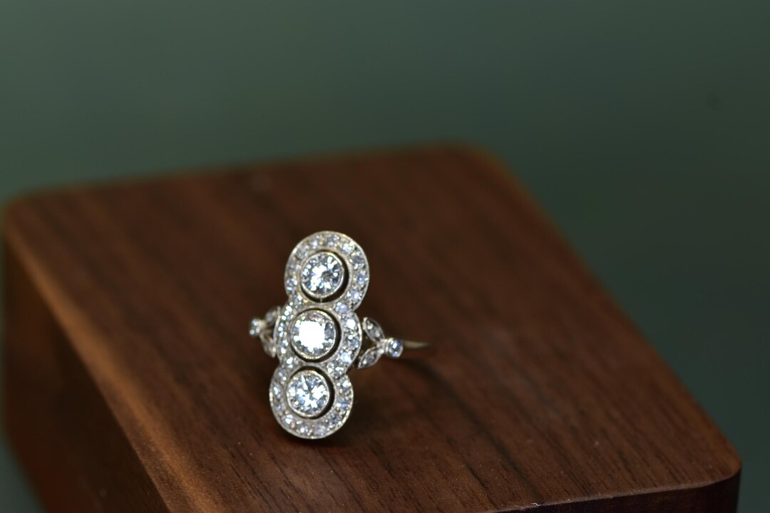 Vintage Oblong Large Diamond Cocktail Ring - Etsy