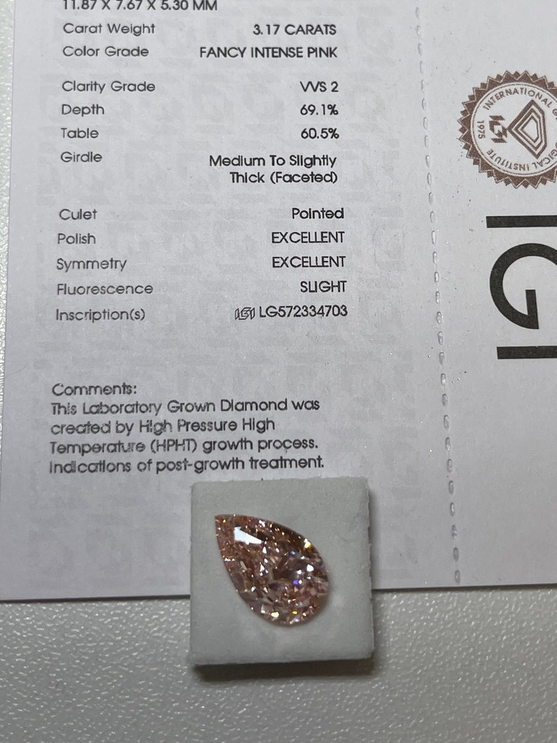 3.17 Lab Grown Fancy Intense Pink VVS2 Diamond IGI Certified - Etsy