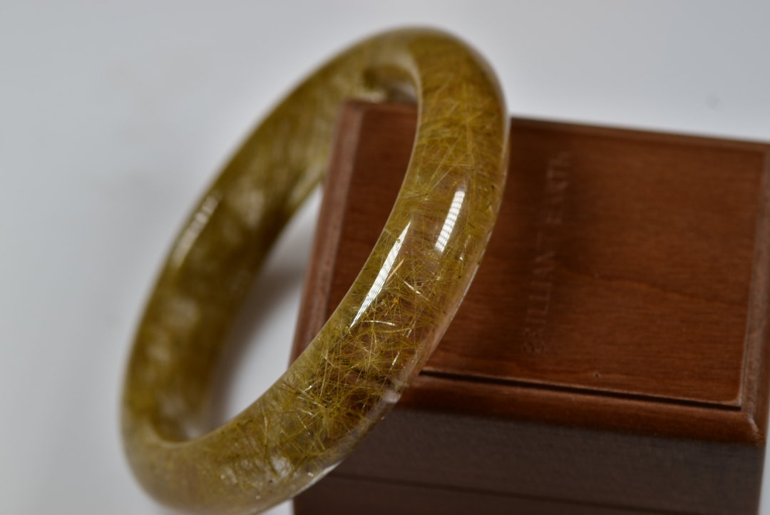 Solid Rutilated Gold Clear Quartz Bangle 59 Mm Hololith Bangle - Etsy