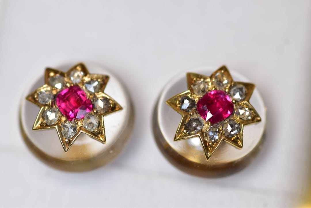 Unusual Art Deco Ruby Diamond Star Pool of Light Earring Studs - Etsy