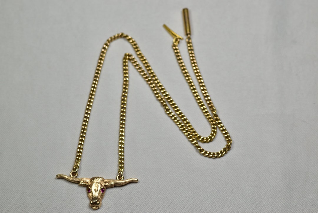 Vintage 14 Karat Yellow Gold Longhorn Necklace With Ruby Eyes - Etsy