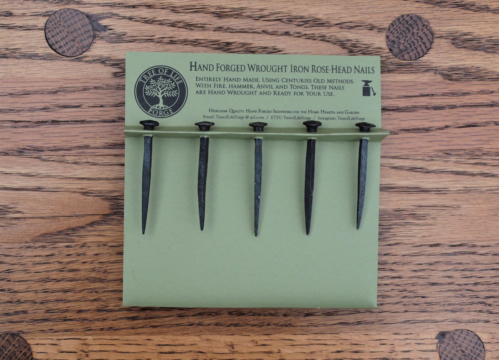 Set of 5 Hand Forged Rose-head Nails in Display Packaged, Hand Made ...