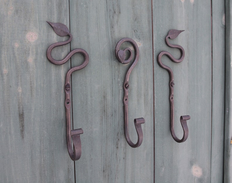 Leaf End Wall Hook With Leaf Finial, Blacksmith Made Leaf End Wall Hook ...