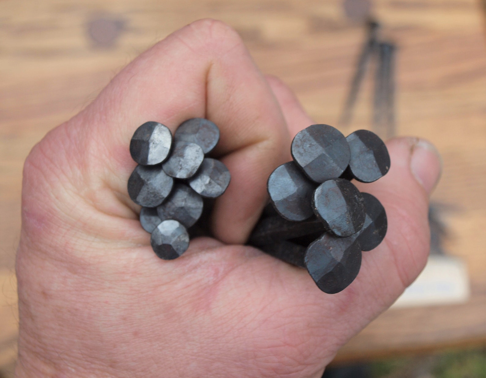 Set of 5 Hand Forged Rose-head Nails in Display Packaged, Hand Made ...