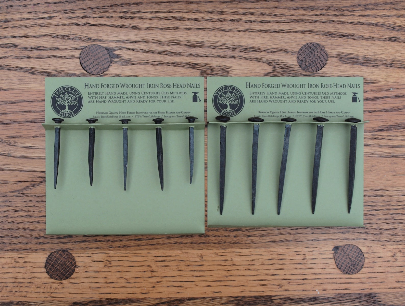 Set of 5 Hand Forged Rose-head Nails in Display Packaged, Hand Made ...