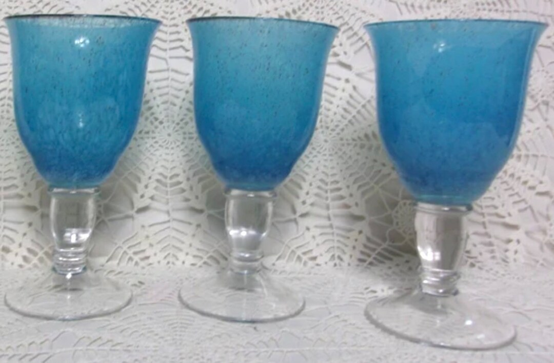 Vintage Lenox Calabria Goblets: Blue Textured Glass, Set of 3 - Etsy