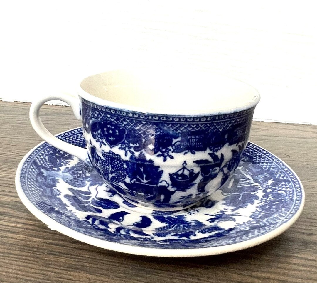 Vintage Japanese Blue Willow Tea Cup W/ Saucer Rare - Etsy