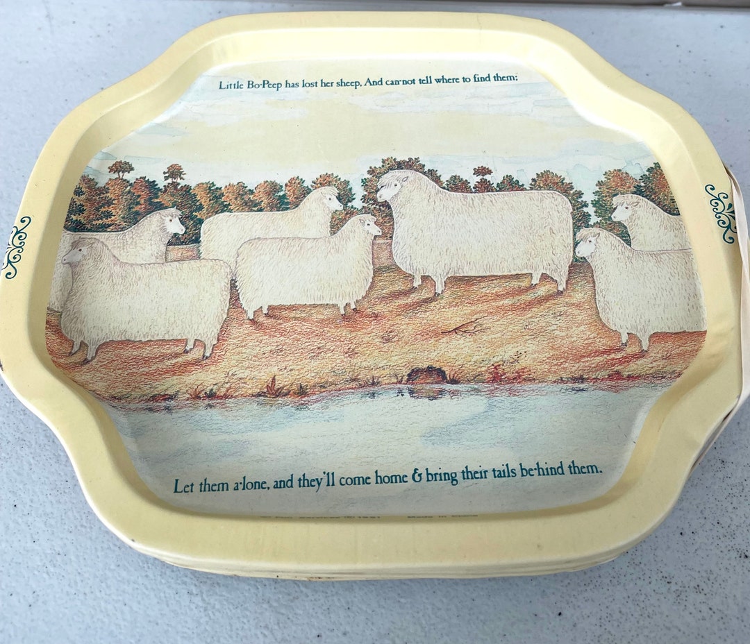 Vintage Small Metal Folk Art Sheep Tray Little Boo - Peep Nursery ...