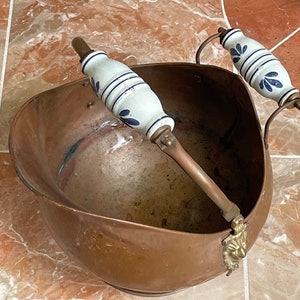 Antique Copper Coal Scuttle Delft Blue Ceramic Handles Lion Motifs - Etsy