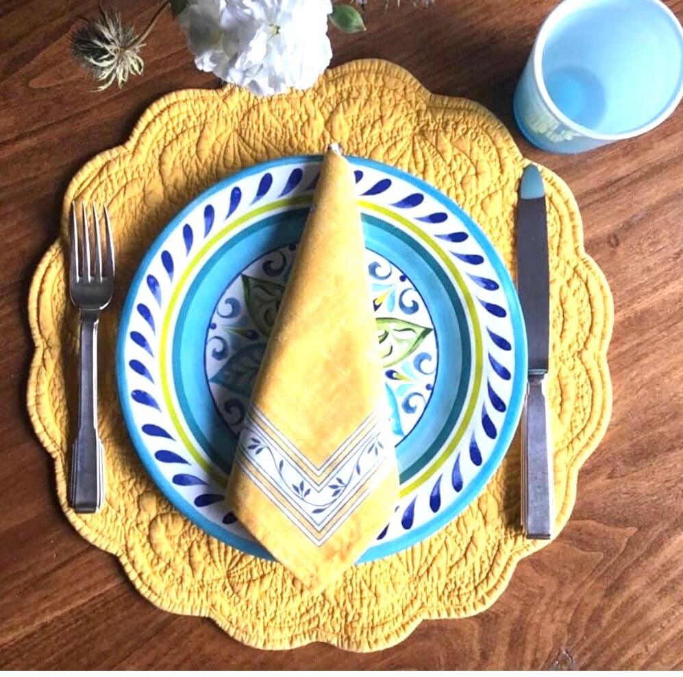 Amelie Michel 100% Cotton Quilted Round Set of 2 Placemats 15 - Etsy