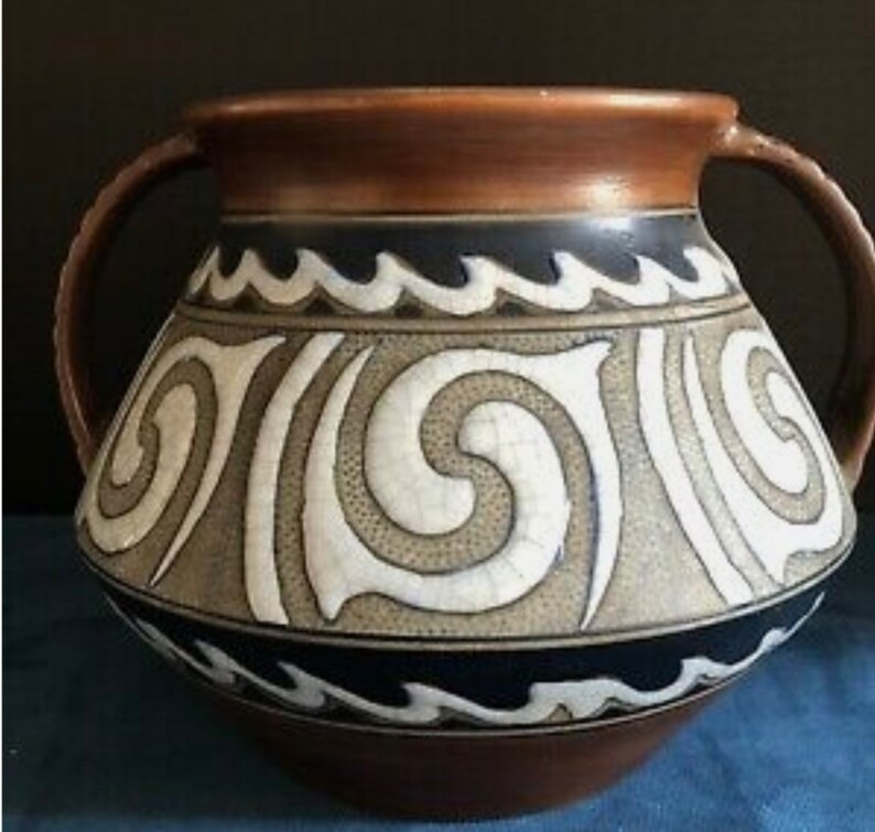 Vintage Chines Double Handle Clay Pot crackle Glaze Design - Etsy