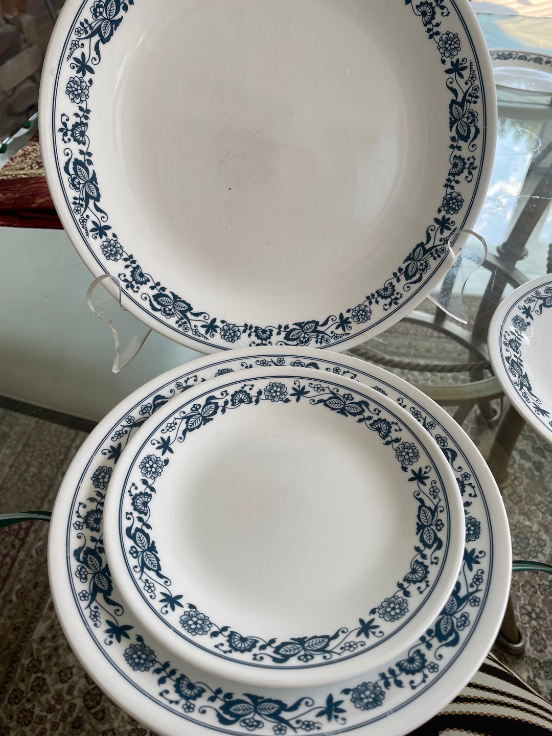 Vintage Corning Corelle Old Town Blue Onion 4 Persons Dinner Set of 12 ...