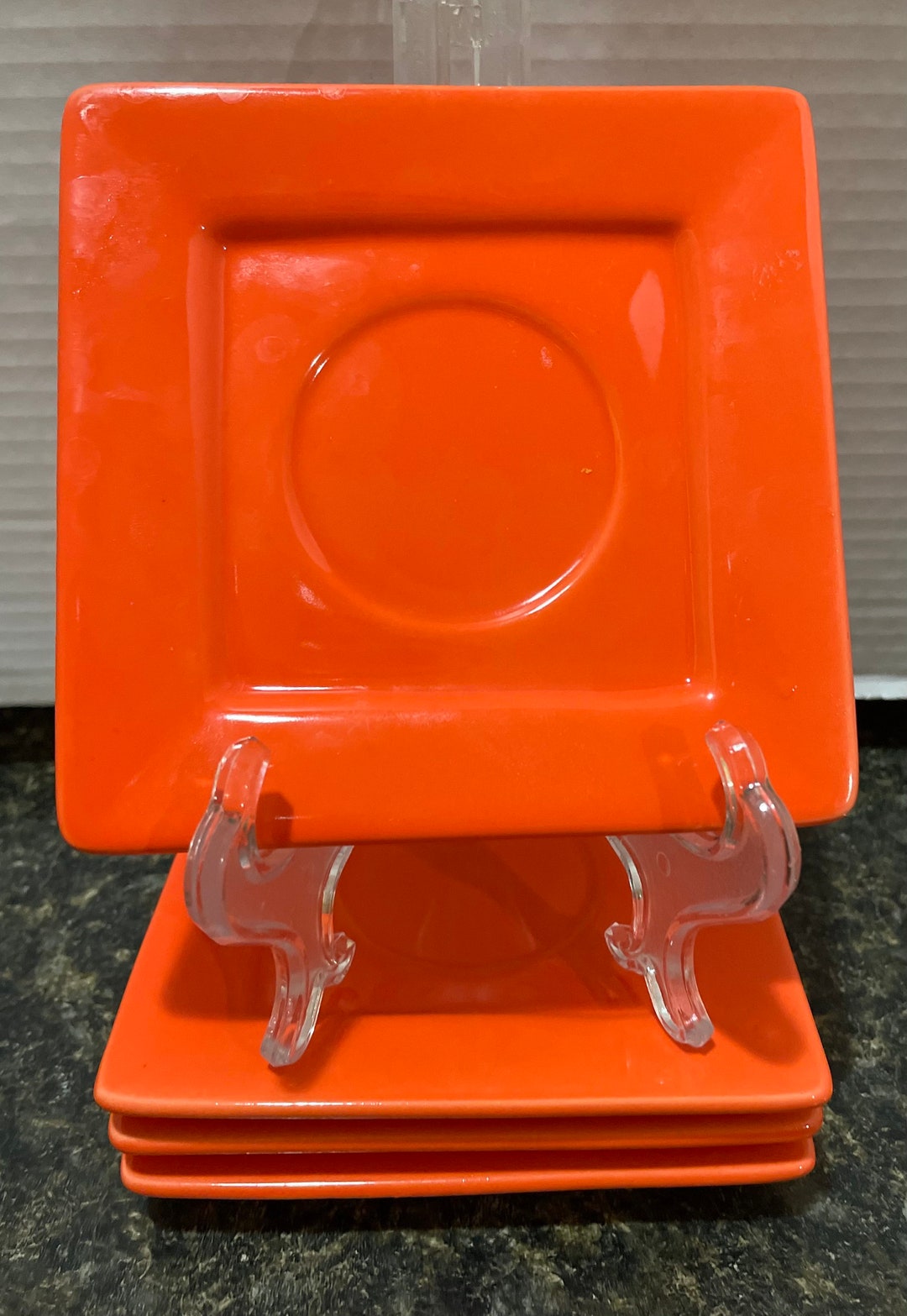 Orange Red Square Set of 4 Ceramic Glossy Finished Bread Plate 5.25” - Etsy