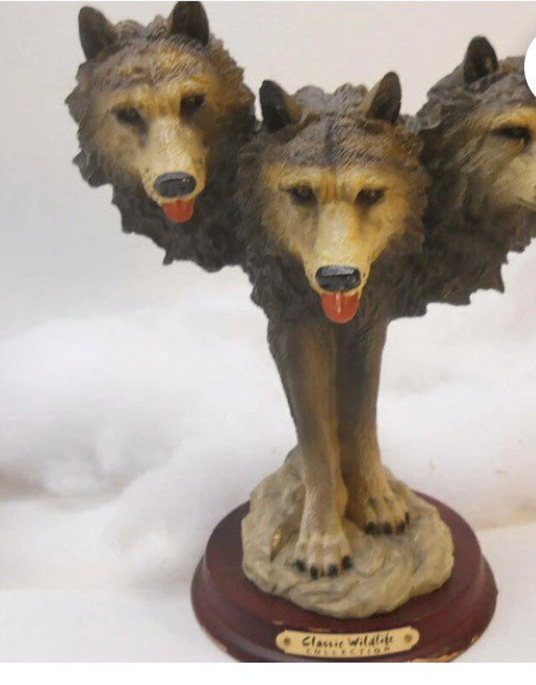 Wolf Sculpture on Wooden Base .three Wolves Head Burst. - Etsy