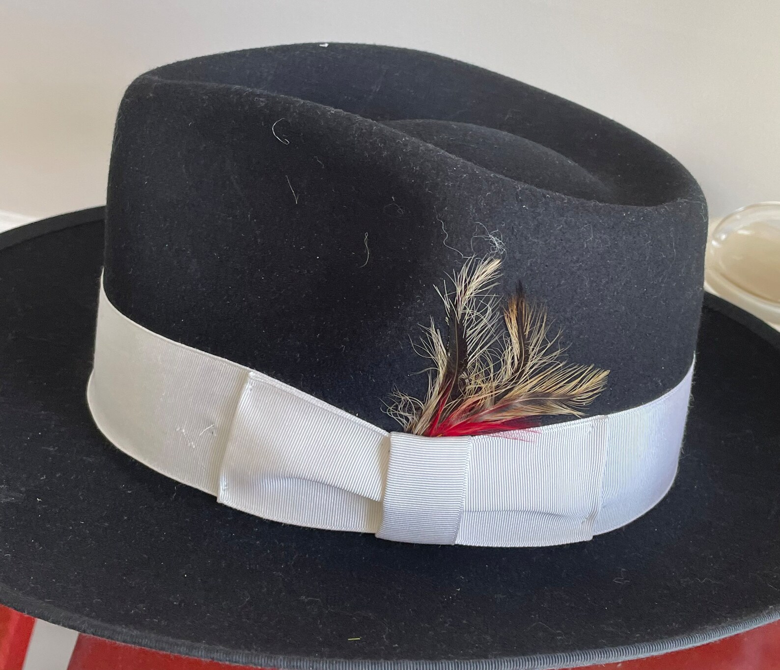 Vintage Men,s Fedora Hat Black 100% Wool WPL 5923 Lana Laine Sizelarge ...