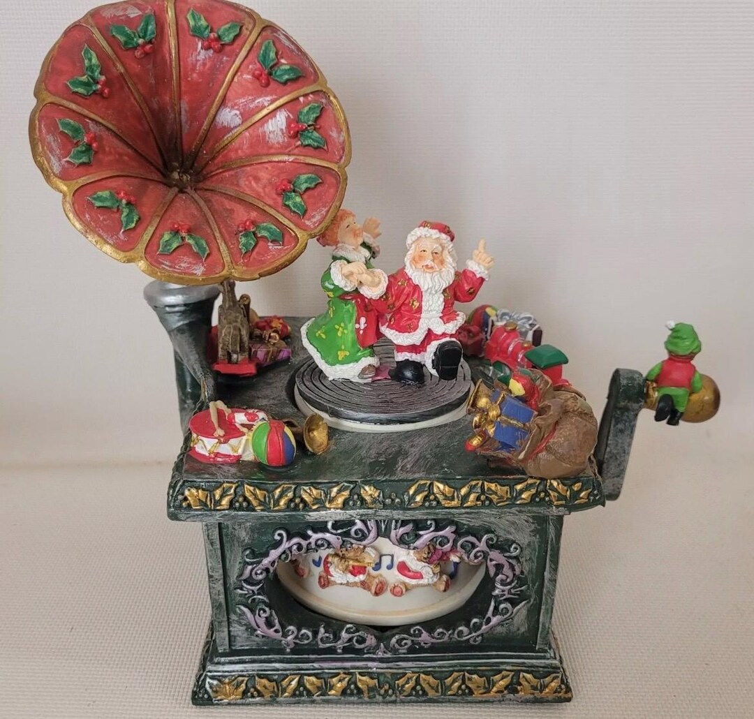 Vintage Christmas Gramophone Santa &mrs.dancing Rotating Jingle Bell ...