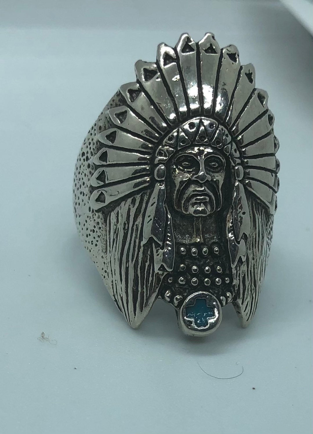 Vintage Native American Chief Manitou Chief Ring Head Dress Turquoise G ...