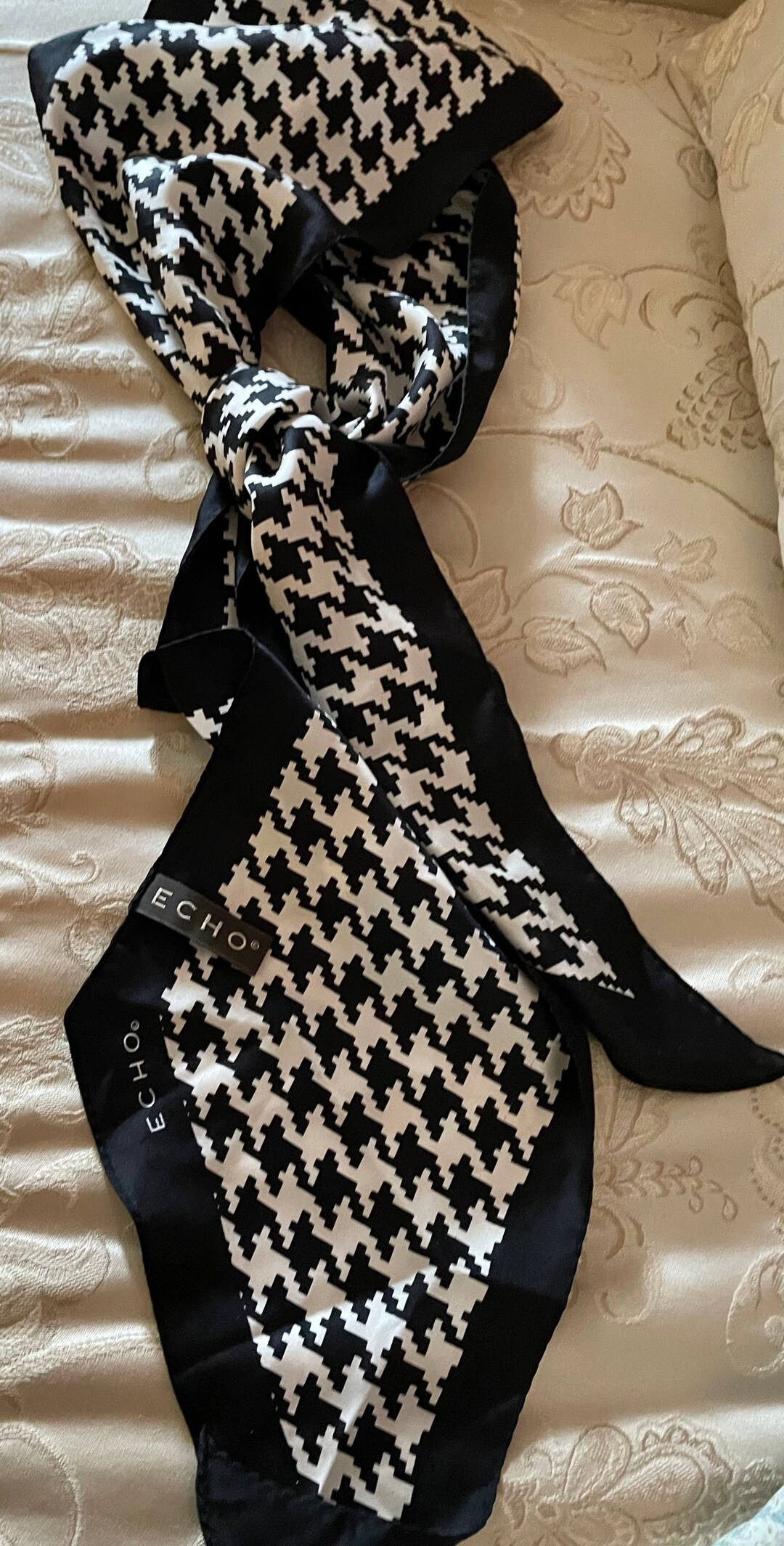 Echo Accessories , Echo Black & White Silk Scarc Tapers End 60” - Etsy