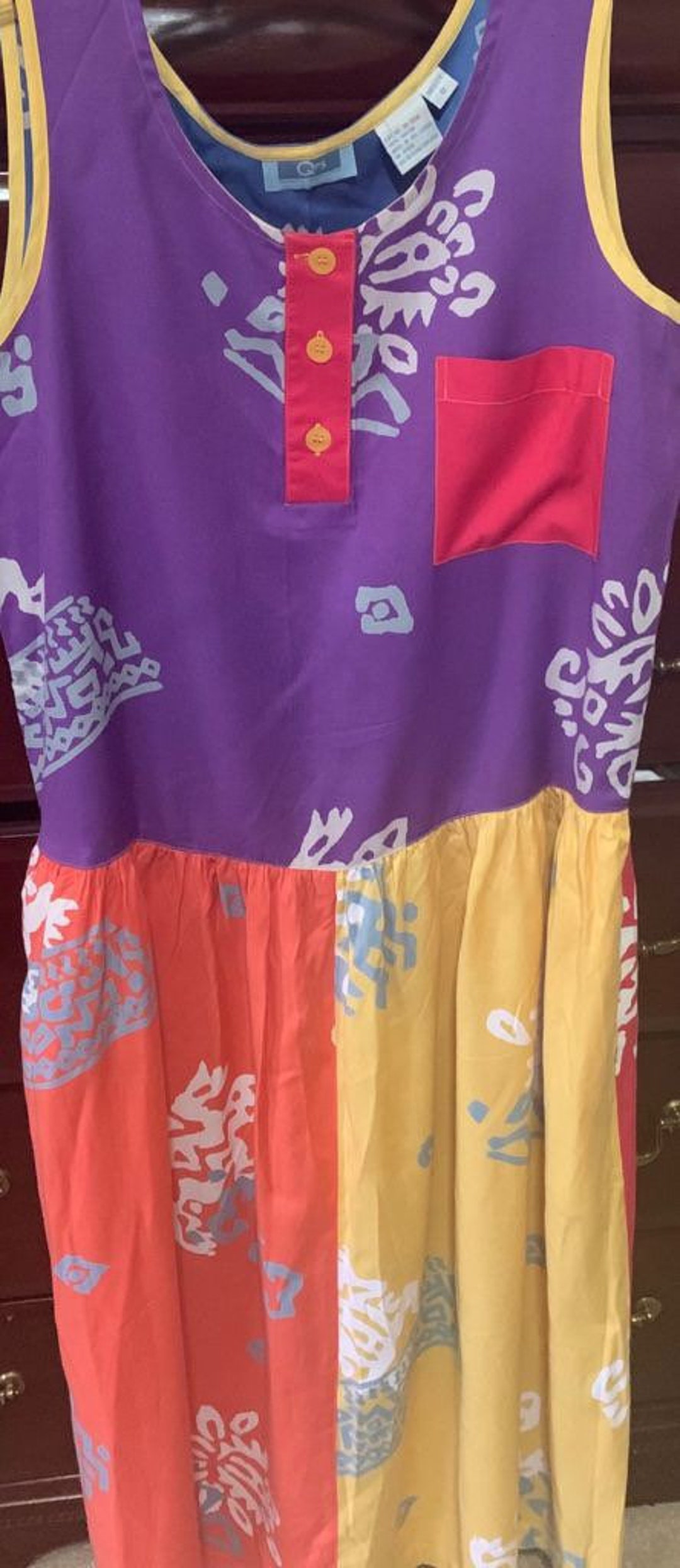 Vintage 90s Rayon Floral Dress: Block Colors Summer Dress, Size 8 - Etsy