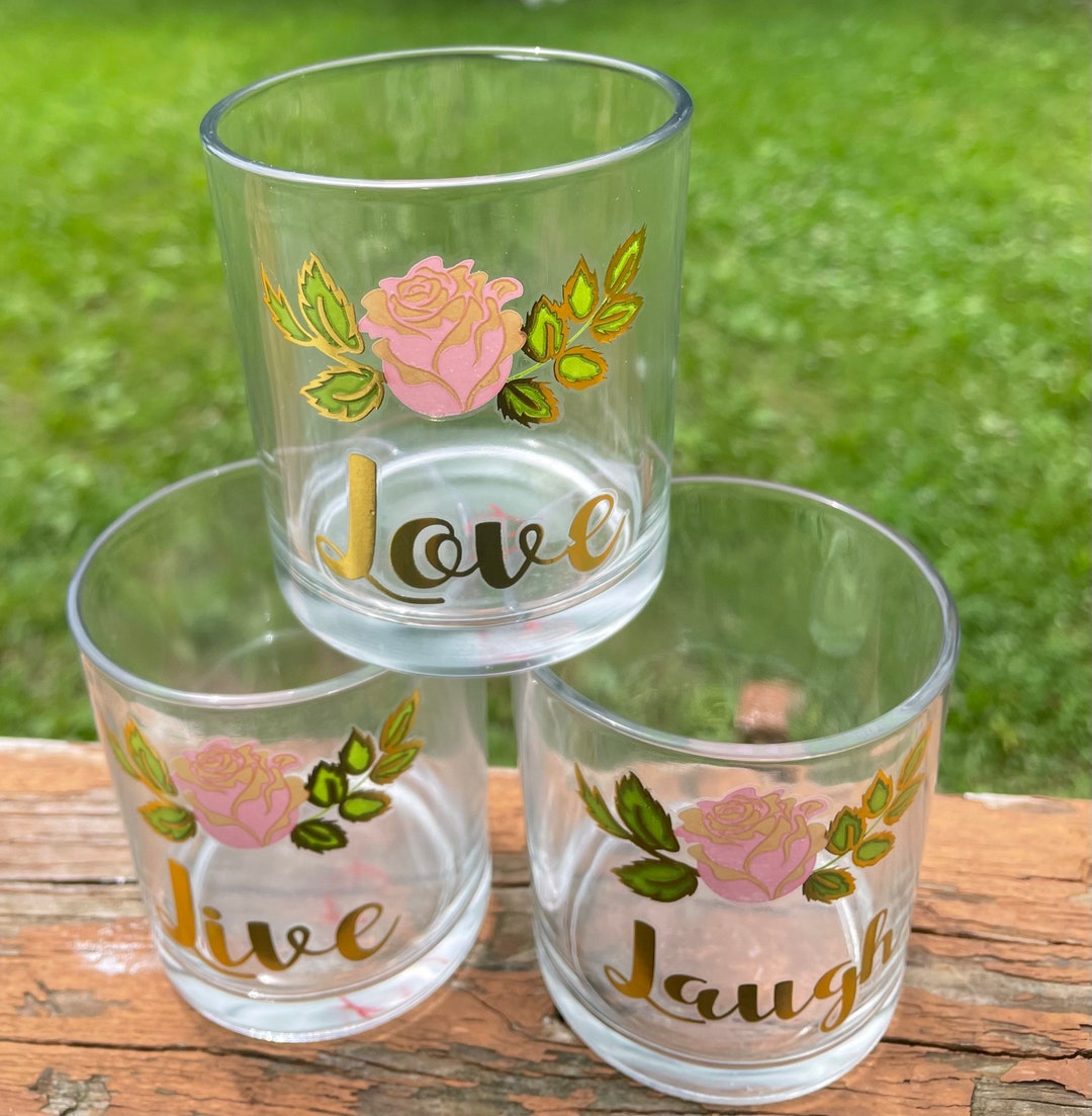 Vintage Libby Pink Floral Glasses: Live Laugh Love Set - Etsy