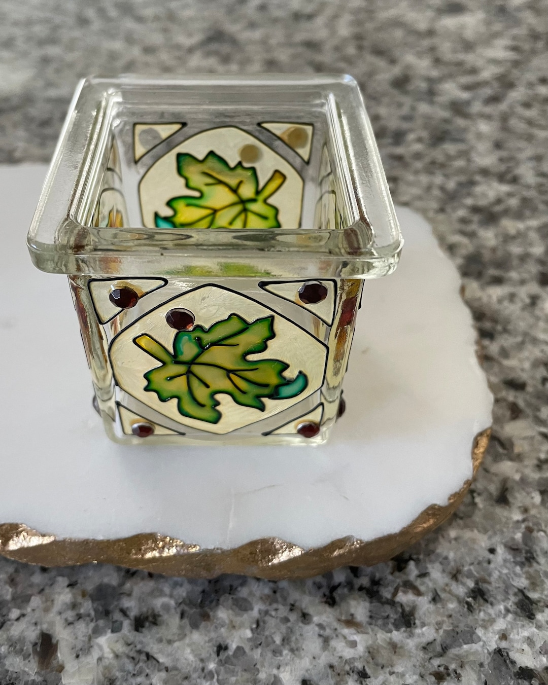 Vintage Stained Glass Cube Type Tea Light Candle Holder - Etsy