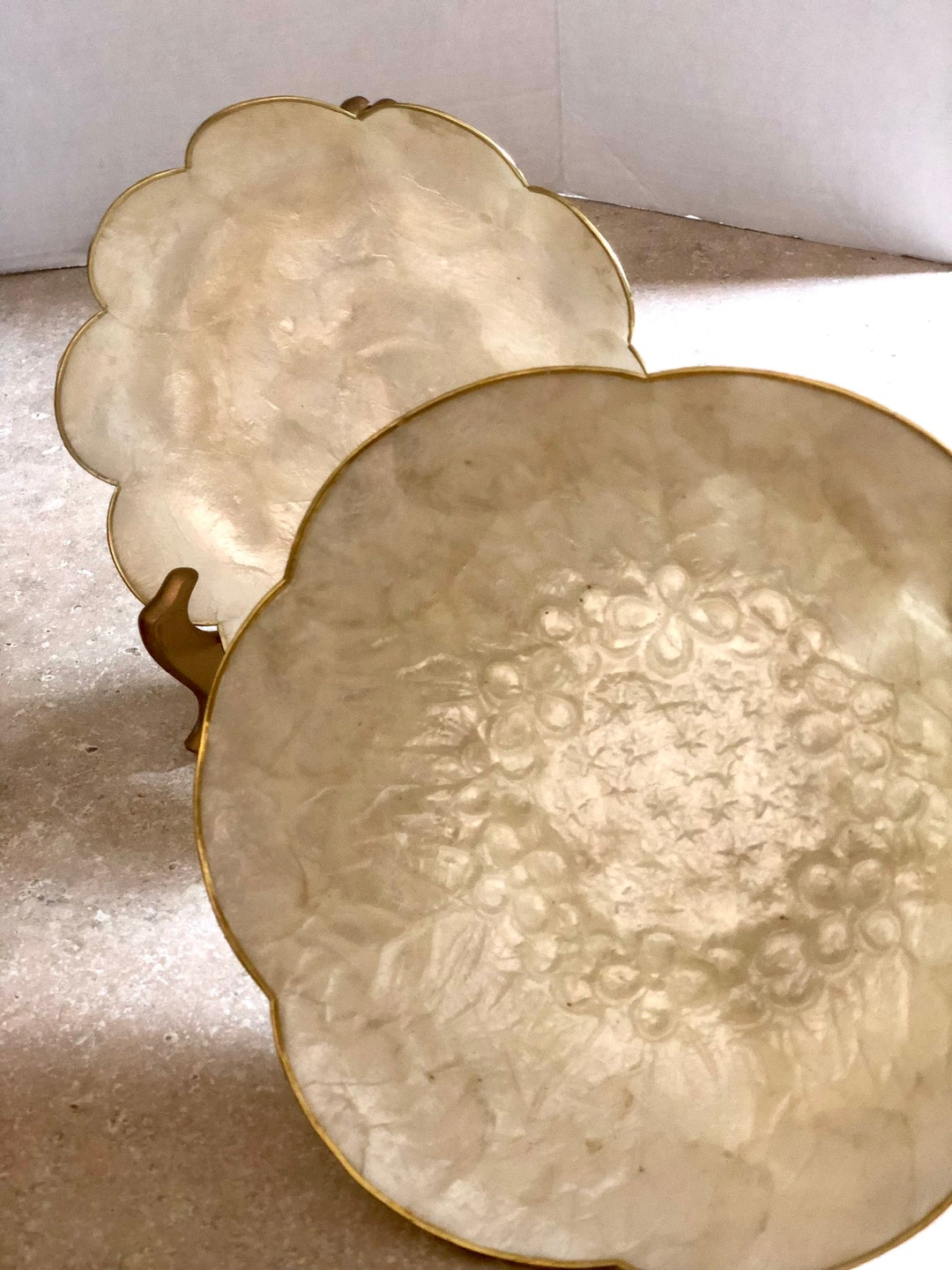 Vintage Capiz Shell A Serving Bowl and a Plate Set Home Tropical Decor ...
