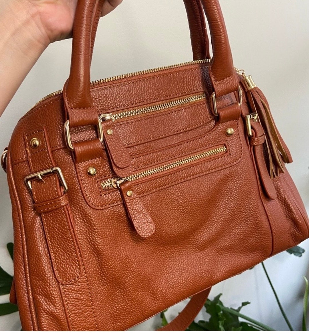 Erica Anenberg Venteux Brown Leather Hold Crossbody Satchel Bag - Etsy