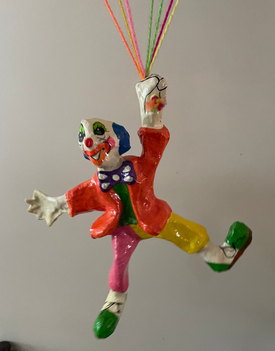 Vintage Paper Mache Clown Parachute Handmade Lacquer Mexico Folk Art ...